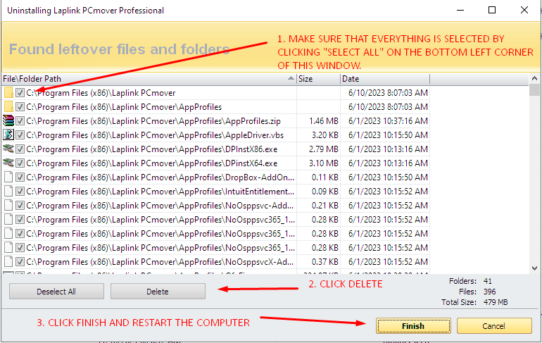 How to deselect specific applications in PCmover