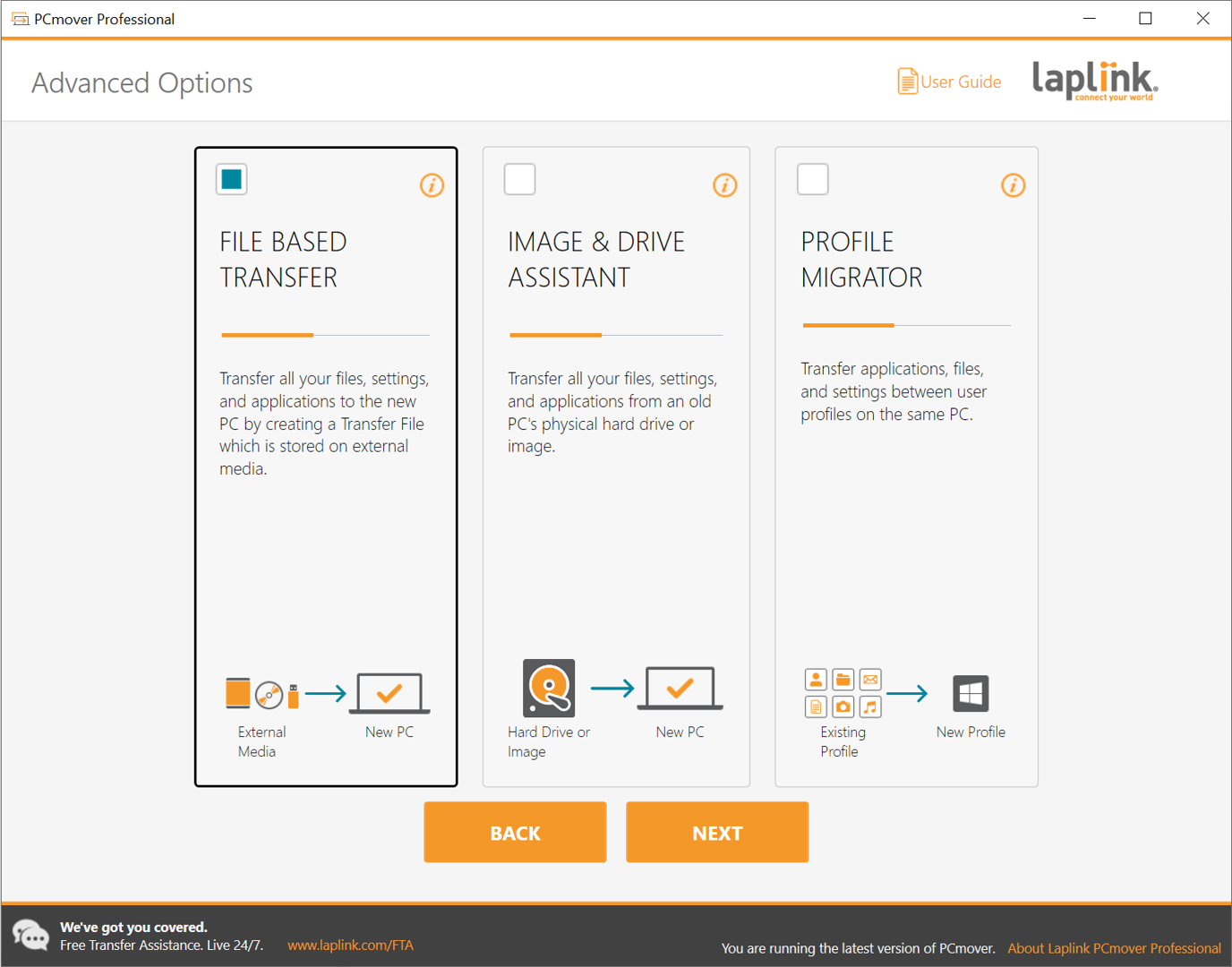 How to use PCmover's 'File Based Transfer' method
