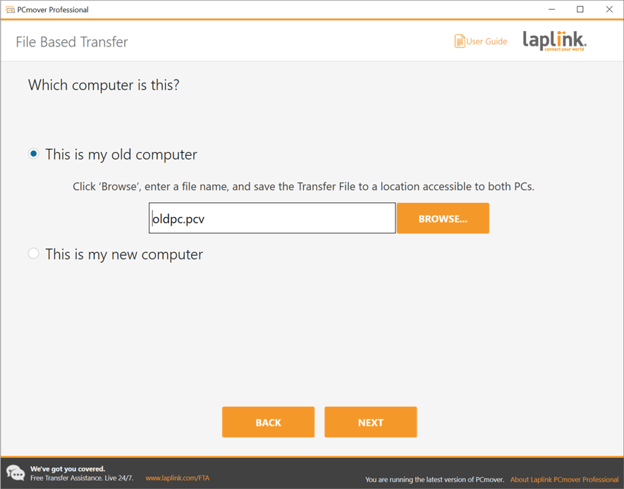 How to use PCmover's 'File Based Transfer' method